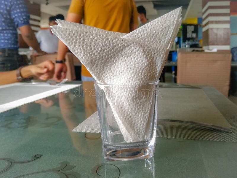 Tissue Papers on the Glass in the Restaurant Stock Photo - Image of ...