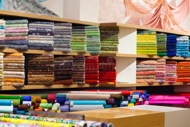 Tissue store with fabrics stock image. Image of lots - 42185523