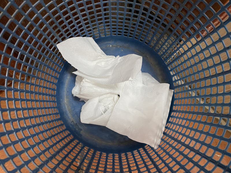 Tissue Waste in the Blue Trash Basket Stock Image - Image of stacking ...