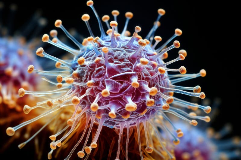 Title. Detailed Microscopic View of a Virus Specimen Under a High ...