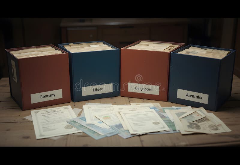 Title: Documents Organized by Country in File Boxes Stock Illustration ...