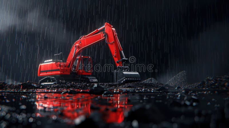 Excavator at Work: Vertical Shot of Heavy Machinery on Construction ...