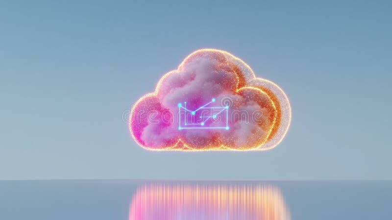 Digital Cloud with Glowing Network Connections Against Clear Sky Stock ...