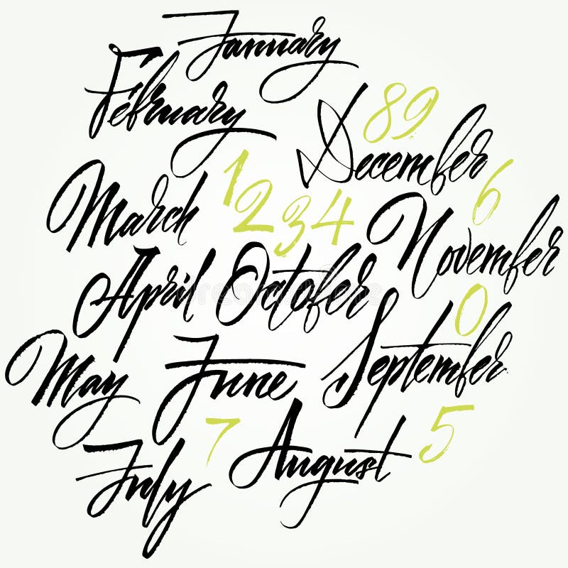 Months Of The Year Handwritten Lettering Set Stock Vector ...