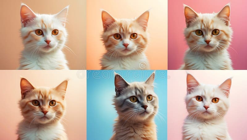 Title: Six-panel Digital Artwork, Each Panel Features a Cat with a ...