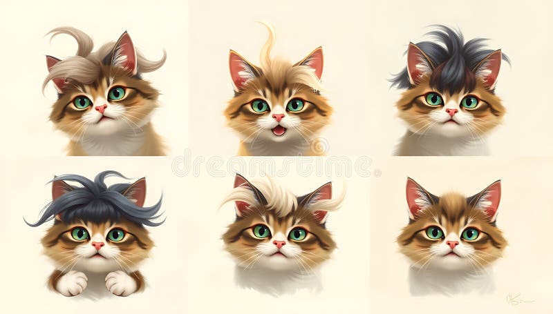 Title: Six-panel Digital Artwork, Each Panel Features a Cat with a ...
