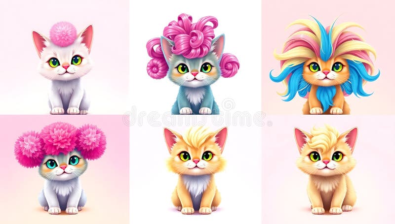 Title: Six-panel Digital Artwork, Each Panel Features a Cat with a ...