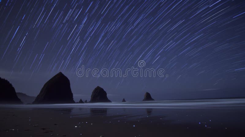 The Title Star Trails Over Haystack Rock at Cannon Beach, Oregon ...
