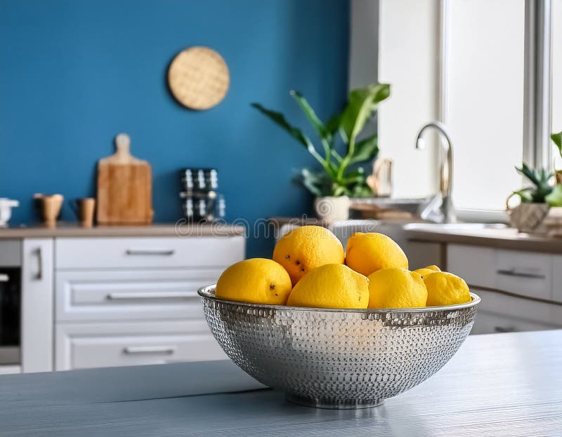 Bright Lemon Bowl As Kitchen Interior Centerpiece Stock Illustration ...