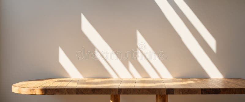 Title: Wooden Table, Sunlight Pattern on Wall, Interior Scene, Empty ...