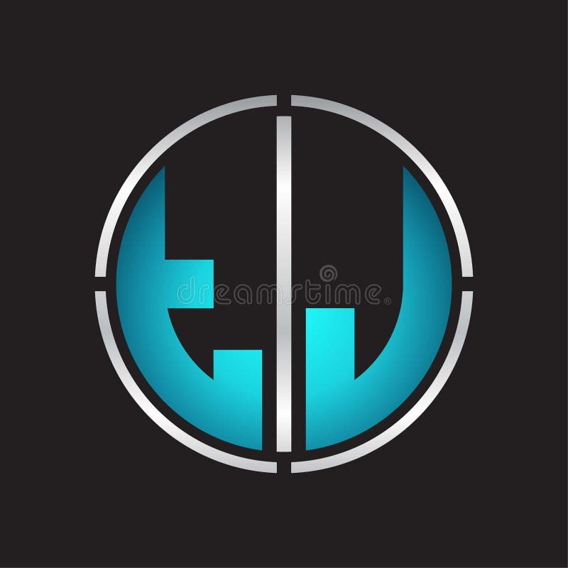 TJ Logo Initial with Circle Line Cut Design Template on Blue Colors ...