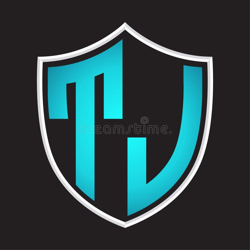 TJ Logo Monogram with Shield Shape Isolated Blue Colors on Outline ...