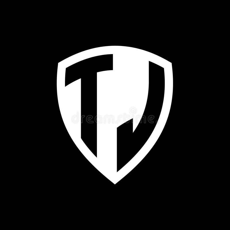 TJ Monogram Logo with Bold Letters Shield Shape with Black and White ...