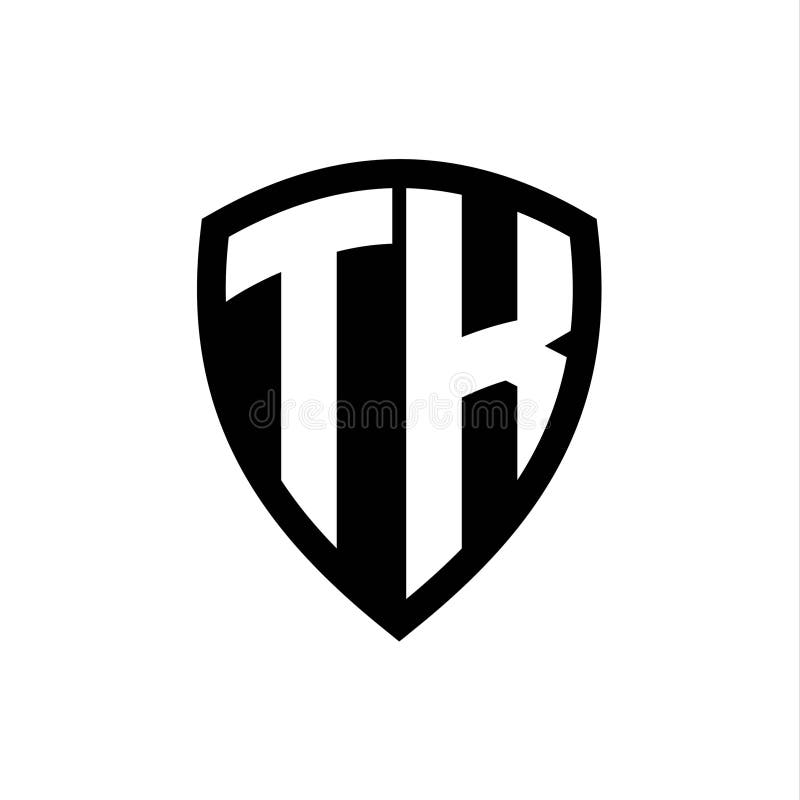 TK Monogram Logo with Bold Letters Shield Shape with Black and White ...