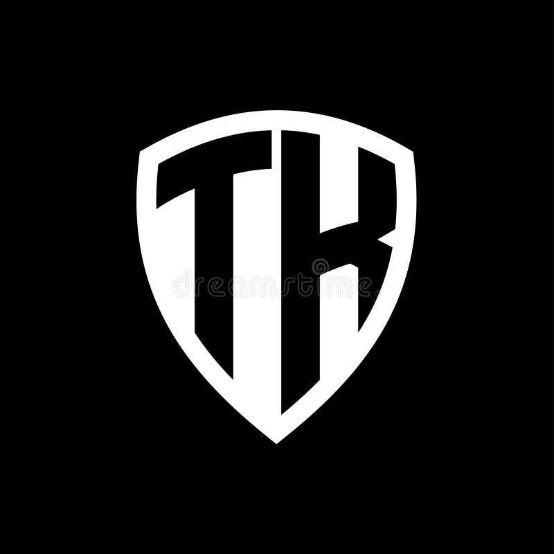 TK Monogram Logo with Bold Letters Shield Shape with Black and White ...