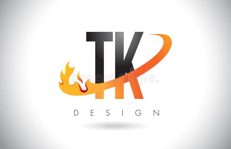 TK T K Letter Logo with Fire Flames Design and Orange Swoosh. Stock ...