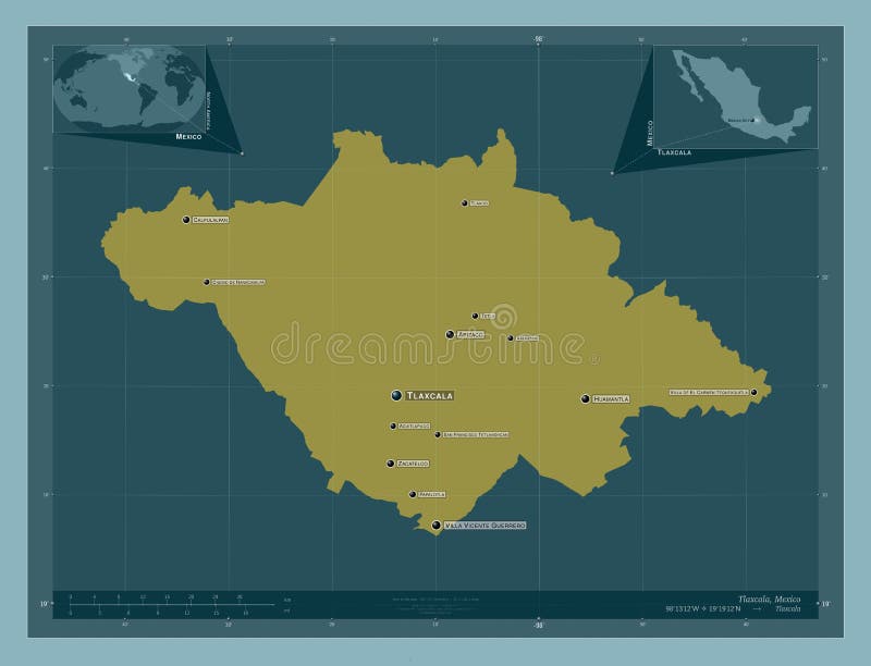 Tlaxcala, Mexico. Solid. Labelled Points of Cities Stock Illustration ...