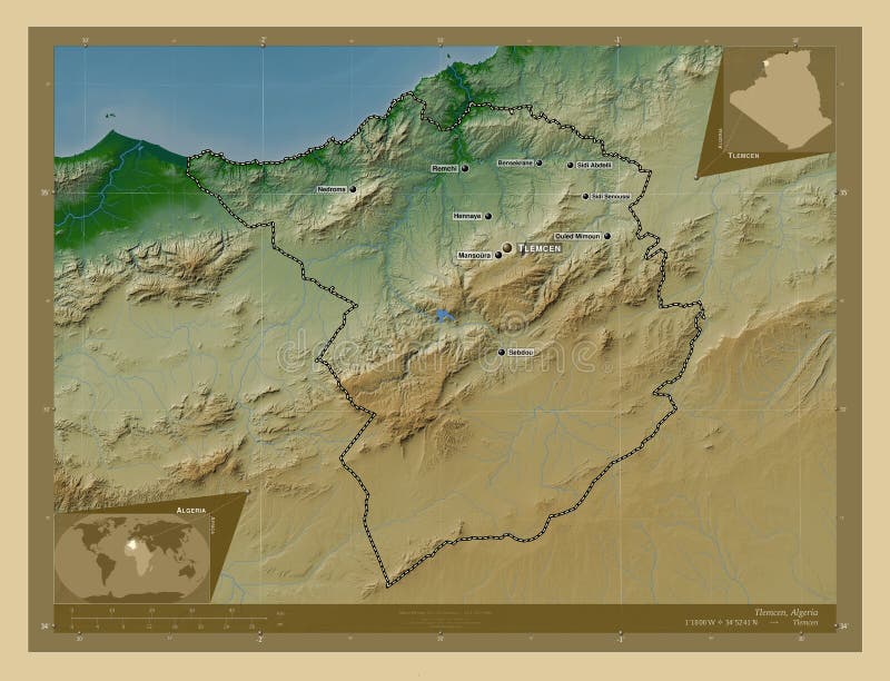 Tlemcen, Algeria. Physical. Labelled Points of Cities Stock Illustration - Illustration of ...