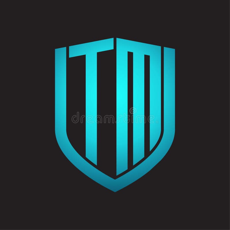 TM Logo Monogram with Emblem Shield Design Isolated with Blue Colors on ...