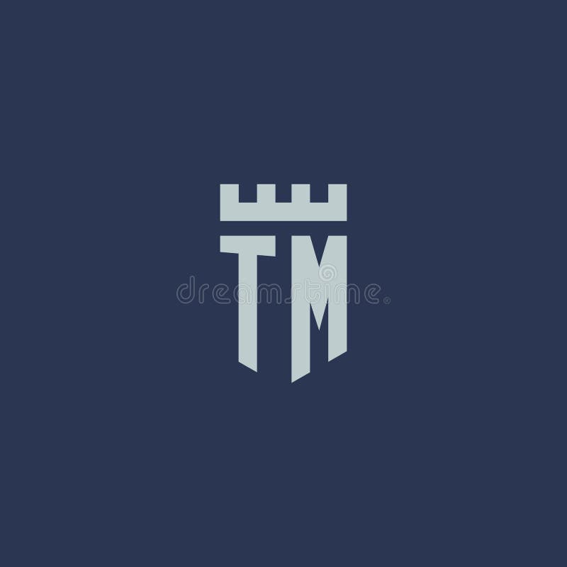 TM Logo Monogram with Fortress Castle and Shield Style Design Stock ...
