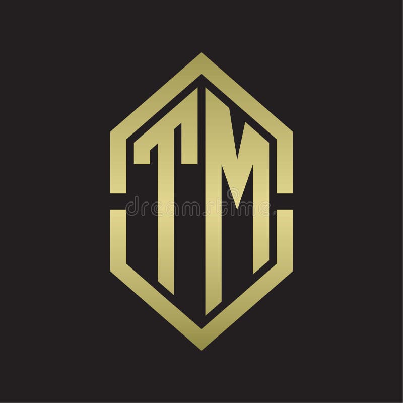TM Logo Monogram with Hexagon Shape and Outline Slice Style with Gold ...