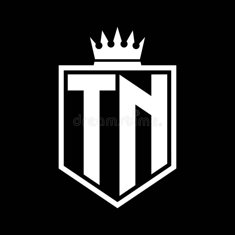 TN Logo Monogram Bold Shield Geometric Shape with Crown Outline Black ...