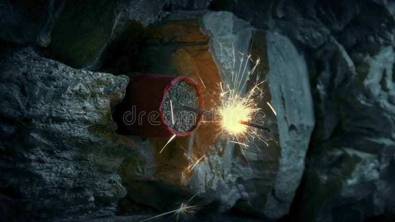 TNT Put in Rock and Fuse Lit and Explodes Stock Video - Video of ...
