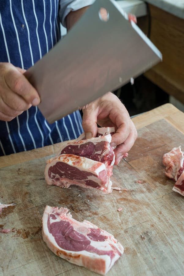 About To Cut a Joint of Meat with a Cleaver Stock Image - Image of ...