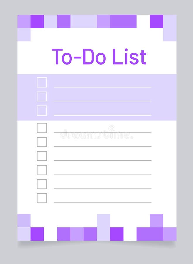 To Do List with Checkboxes Purple Worksheet Design Template Stock ...