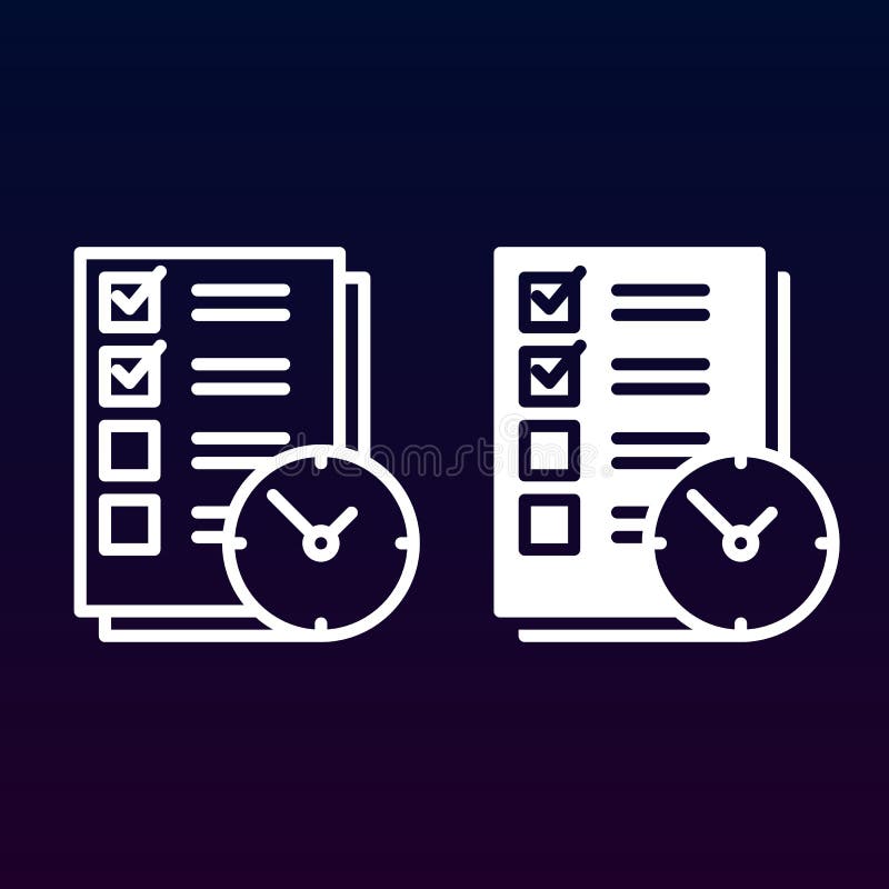 To Do List with Clock Line and Solid Icon, Outline and Filled Vector ...