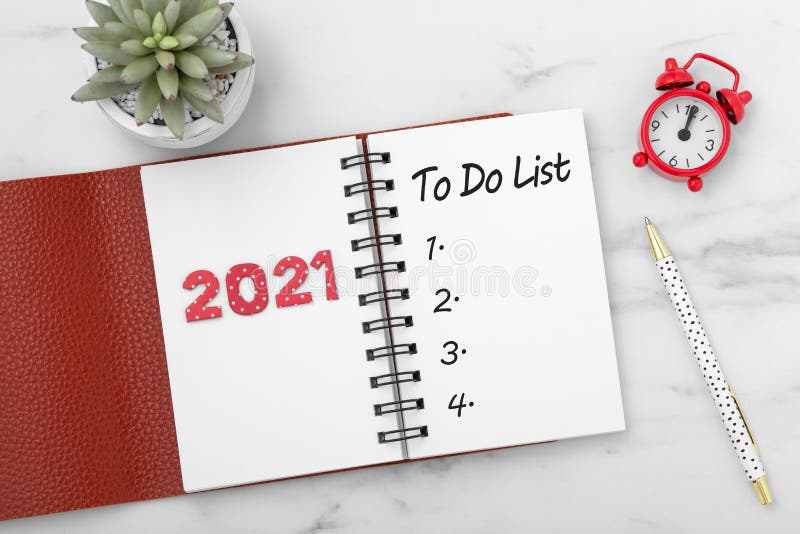 2021 To Do List with Clock and Pen Stock Photo - Image of organizer ...