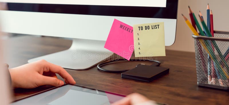 To Do List Concept, Hand Using Digital Tablet and Computer with Paper ...