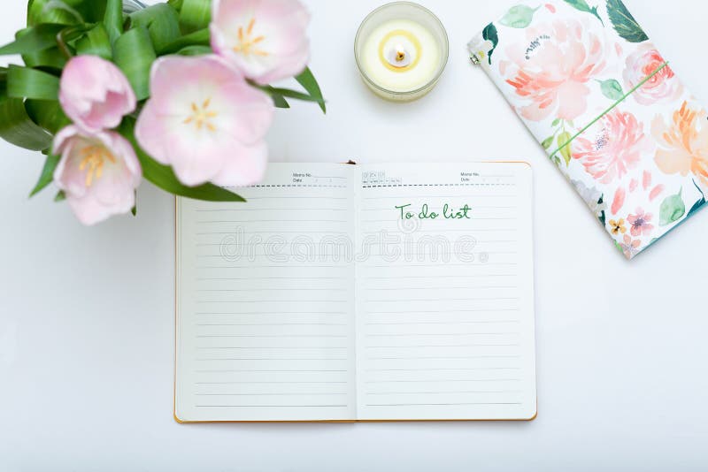 To Do List, Flowers, Notebook on White Background Stock Image - Image ...