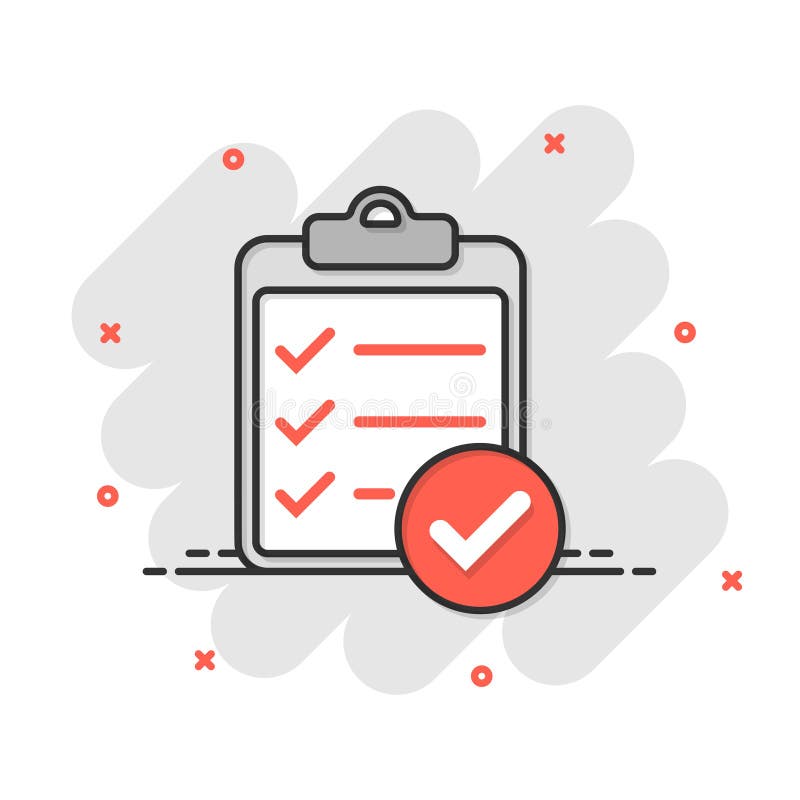 Document Checklist Icon in Comic Style. Report Cartoon Vector ...