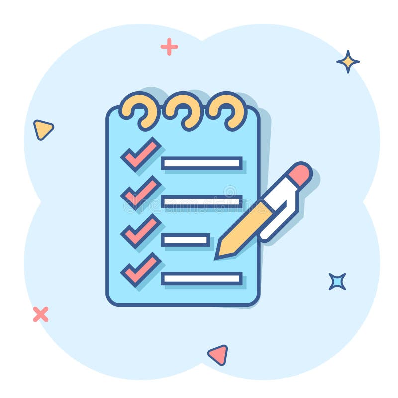 Document Checklist Icon in Comic Style. Report Cartoon Vector ...