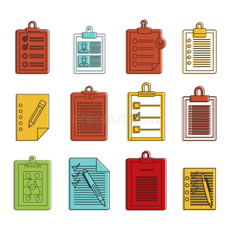 To Do List Icon Set, Color Outline Style Stock Vector - Illustration of ...