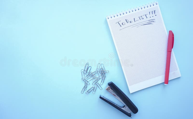 To-do List. Notepad with To-do List. Pen Notepad for Reports Stapler ...