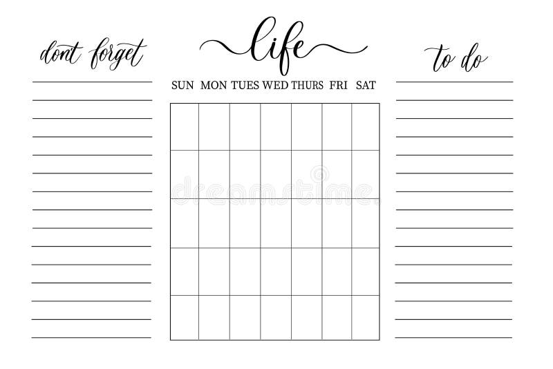 To Do List, Planner with Weeks and Calligraphy Stock Vector ...