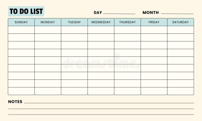 To-do List Planning Pages with Day, Month, Notes. Vector Illustration ...