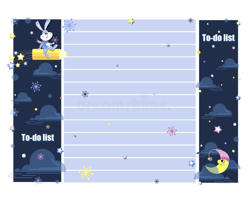 To-do List. Rabbit. Horizontal Page for Notes, Planning Stock Vector ...