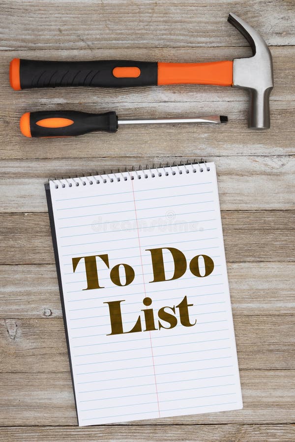 To Do List with Retro Orange Screwdriver and Hammer and Notebook on ...