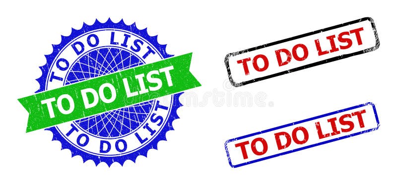 To Do List Rosette And Rectangle Bicolor Seals With Scratched Textures