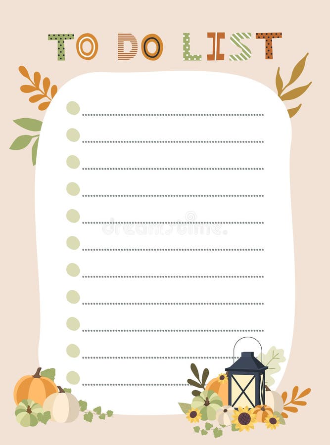 To Do List Template. Vector Illustration with Autumn Elements for ...