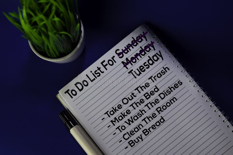 To Do List for Tuesday Write on Book with Schedule Isolated Blue ...