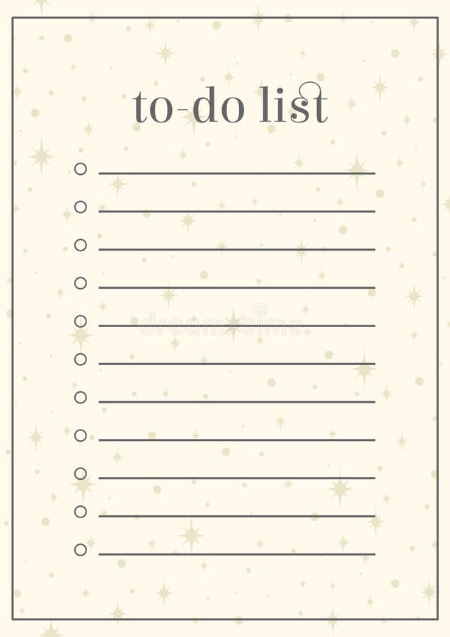 To-do List Worksheet Design Template with Starry Sky. Stock Vector ...