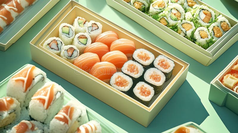 To-go Boxes Filled with Sushi Rolls and Ginger. Stock Photo - Image of ...