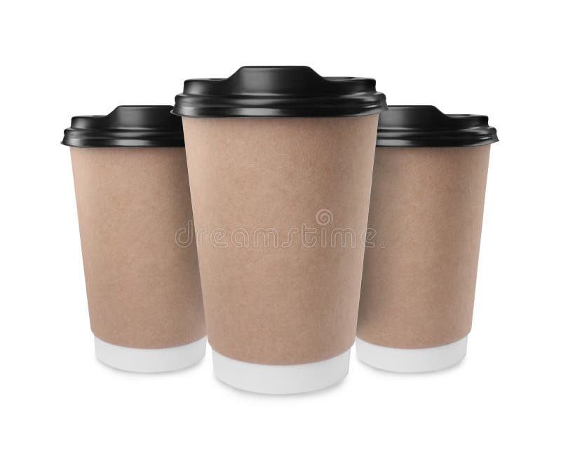 To-go Drink. Set with Three Paper Coffee Cups Isolated on White Stock ...