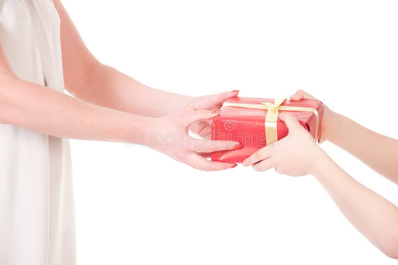 To Hand a Gift Isolated on White Stock Image - Image of holiday ...
