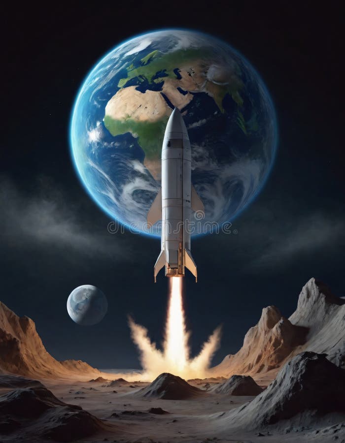Rocket Taking Off from an Unknown Planet with the Globe in the ...