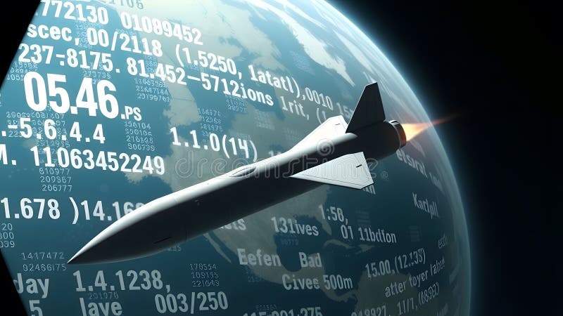 Missile with Digital Data Display in Earth Orbit. Stock Illustration ...